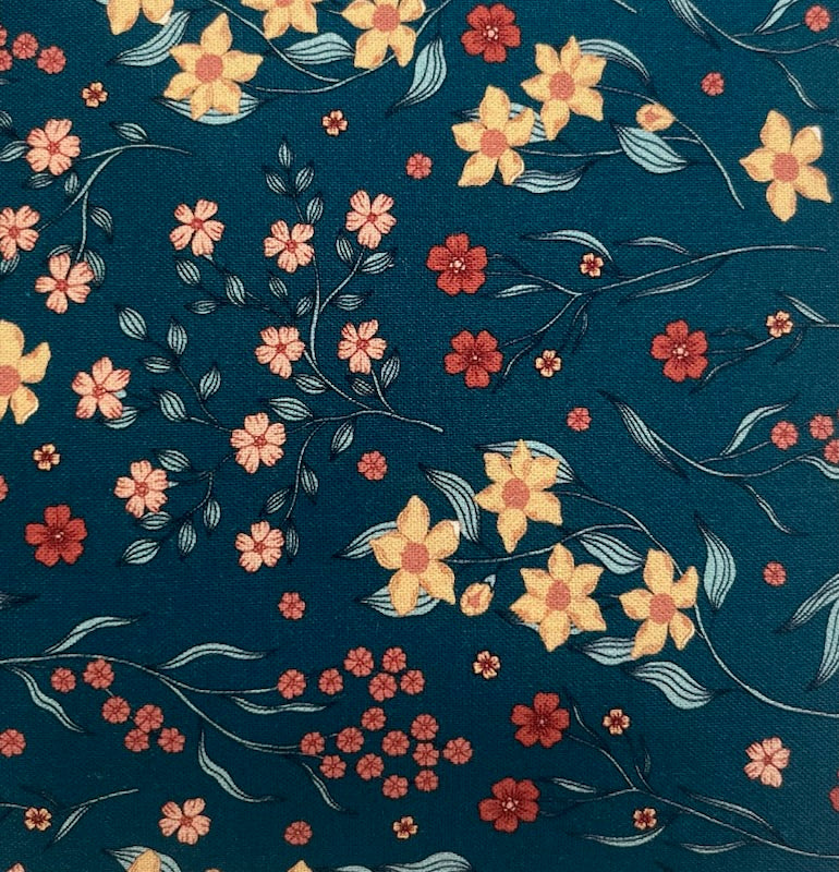 ENDOFBOLT149 Small floral design on Teal blue background basic 100% co ...