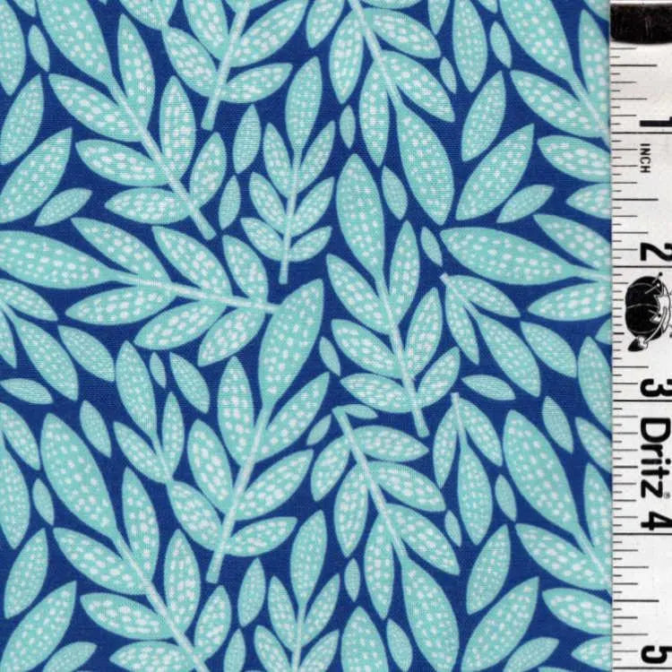 ENDOFBOLT128 Teal turquoise leaves on navy blue background background ...
